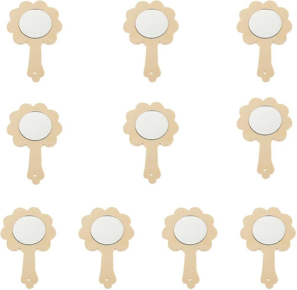 10 Pieces Natural Unfinished Wooden Handheld Mirror For Kids Diy ...