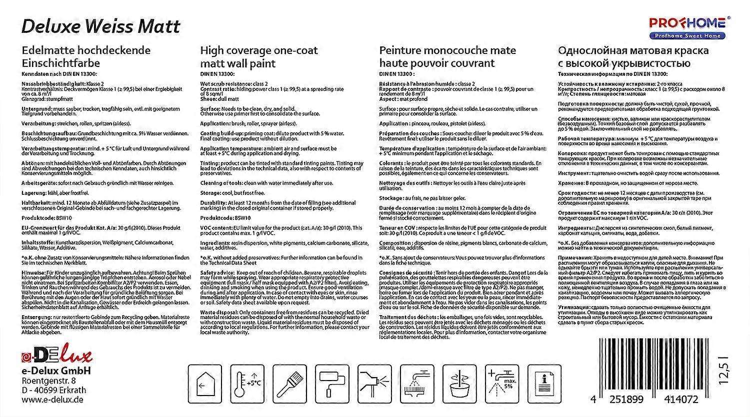 Wall paint PROFHOME high coverage one-coat paint for interior walls ...