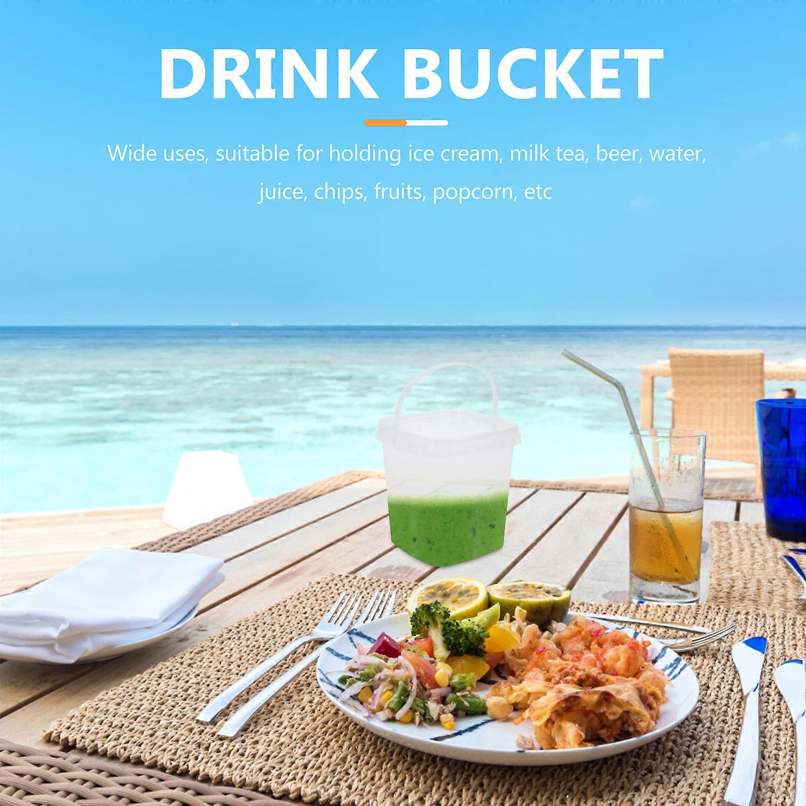 6pcs Square Clear Small Bucket with Lid Ice Cream Bucket Milk Tea ...