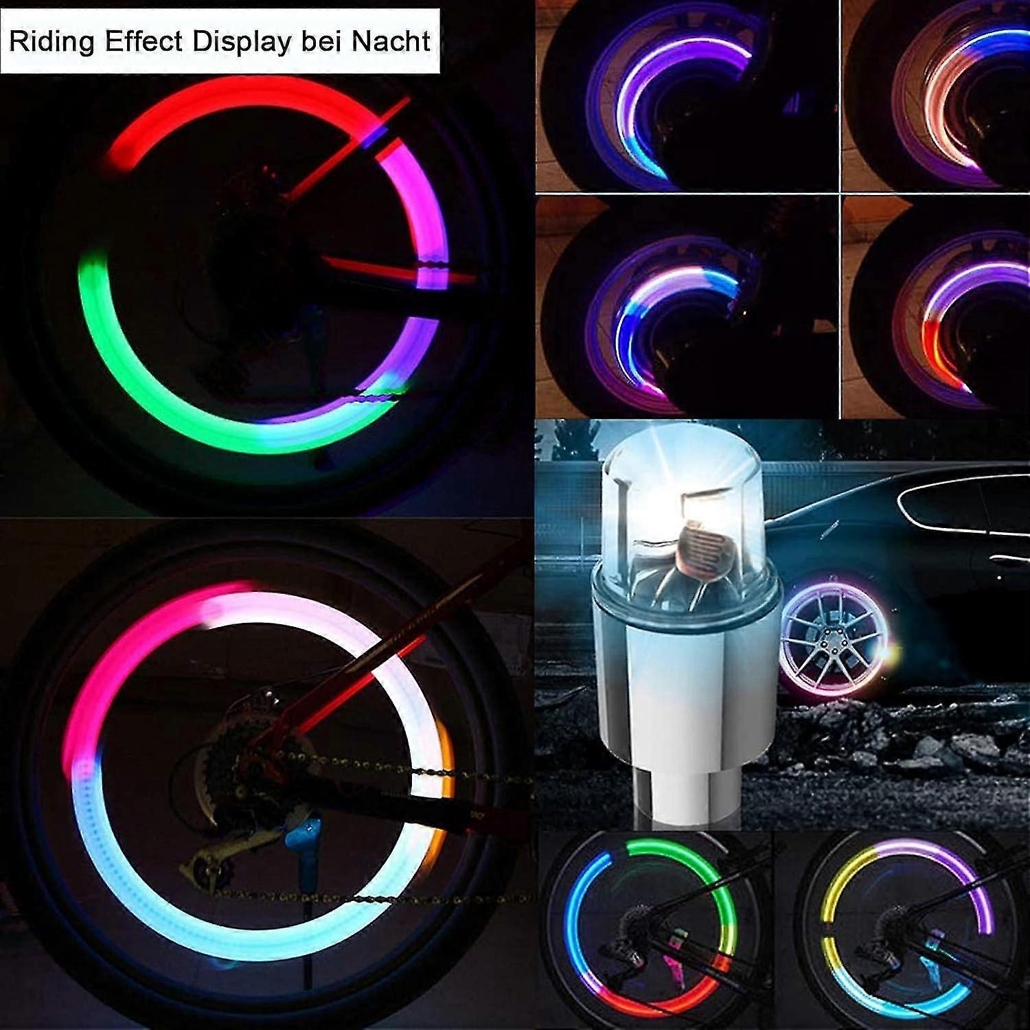(colorful)set Of 4 Bike Motorcycle Wheel Lights Valve Dust Caps Car Led ...