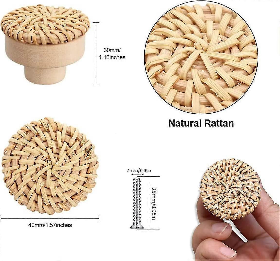 Set Of 6 Round Rattan Furniture Knobs, Handmade, For Dresser, Drawer ...