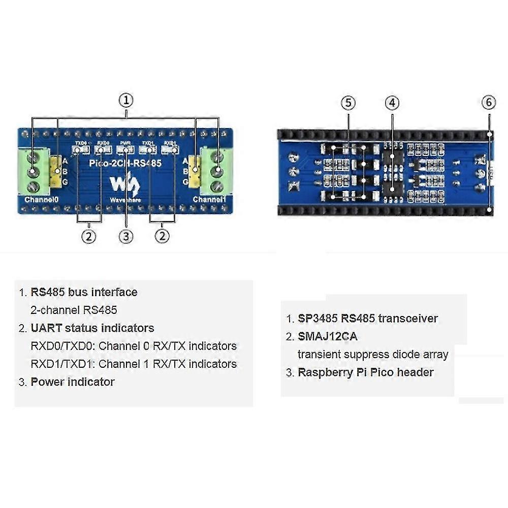 Pico-2ch-rs485, 2-channel Rs485 Module For Raspberry Pi Pico, Sp3485 Transceiver, Uart To Rs485 ...