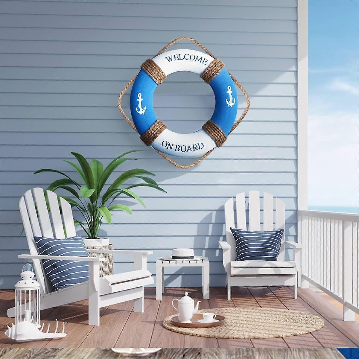 Nautical Lifebuoy Wall Decor - Beach-Themed Home Decoration (Blue White ...