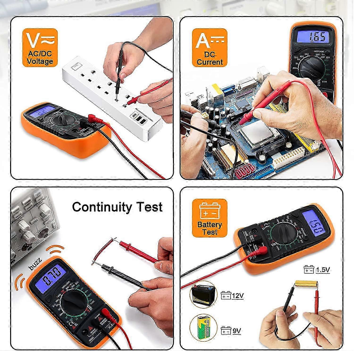 Digital Multimeter Voltmeter Battery Voltage Multi Tester AC DC Volt ...