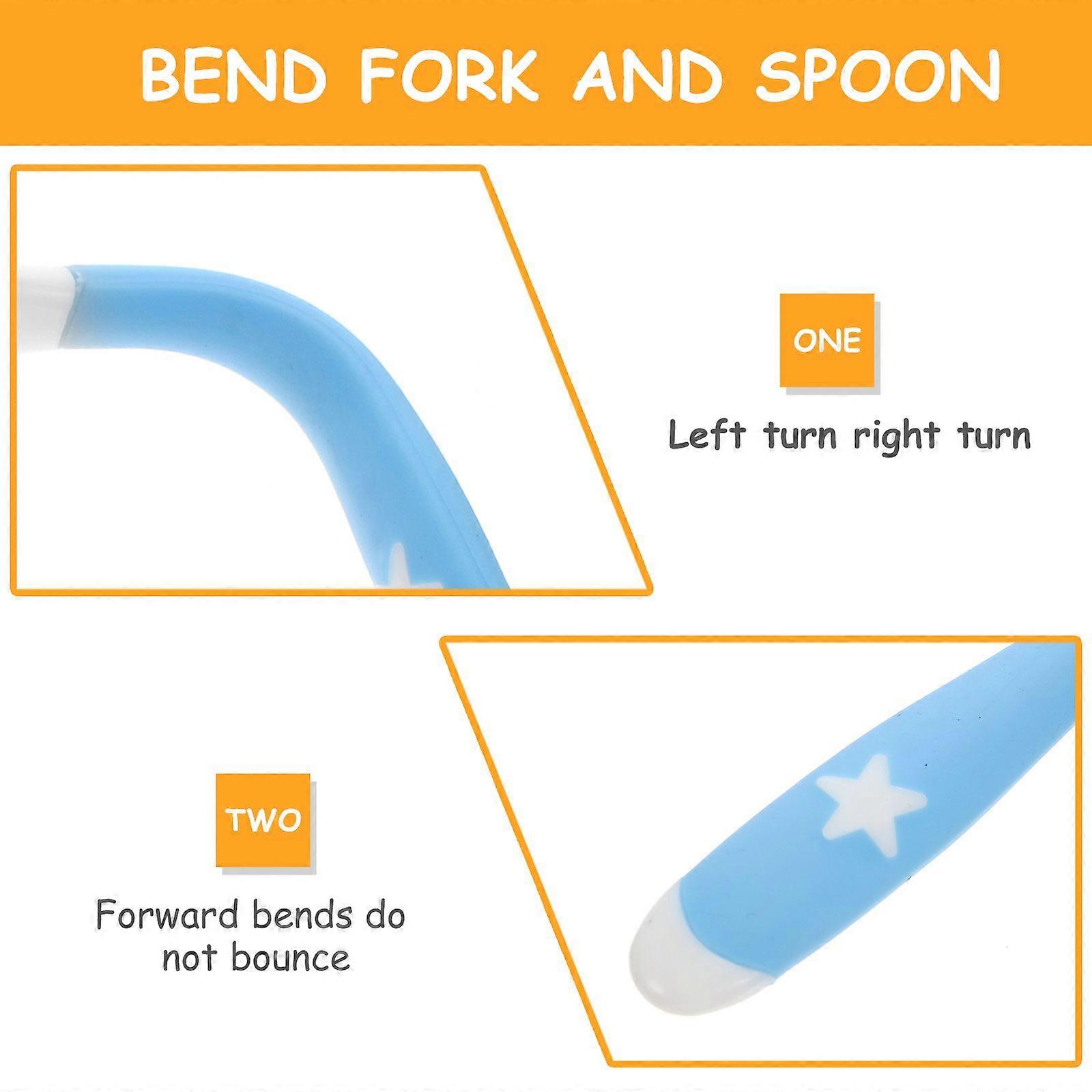 4Pcs Baby Kids Utensils Baby Spoon and Fork Training Set Bendable ...