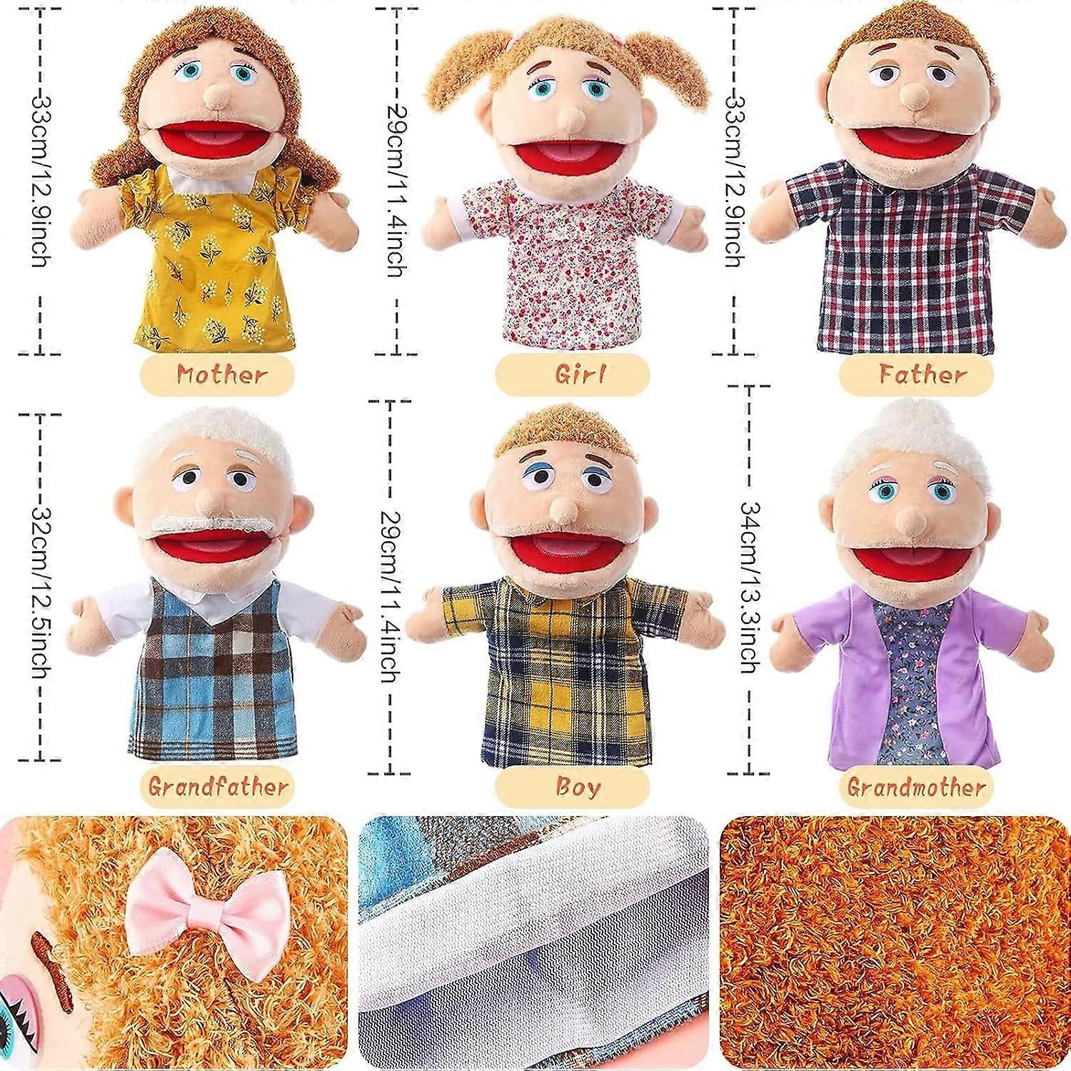 AURA 6 Pcs Family Members Hand Puppets Toy,12 Inch Mouth Opening Hand ...