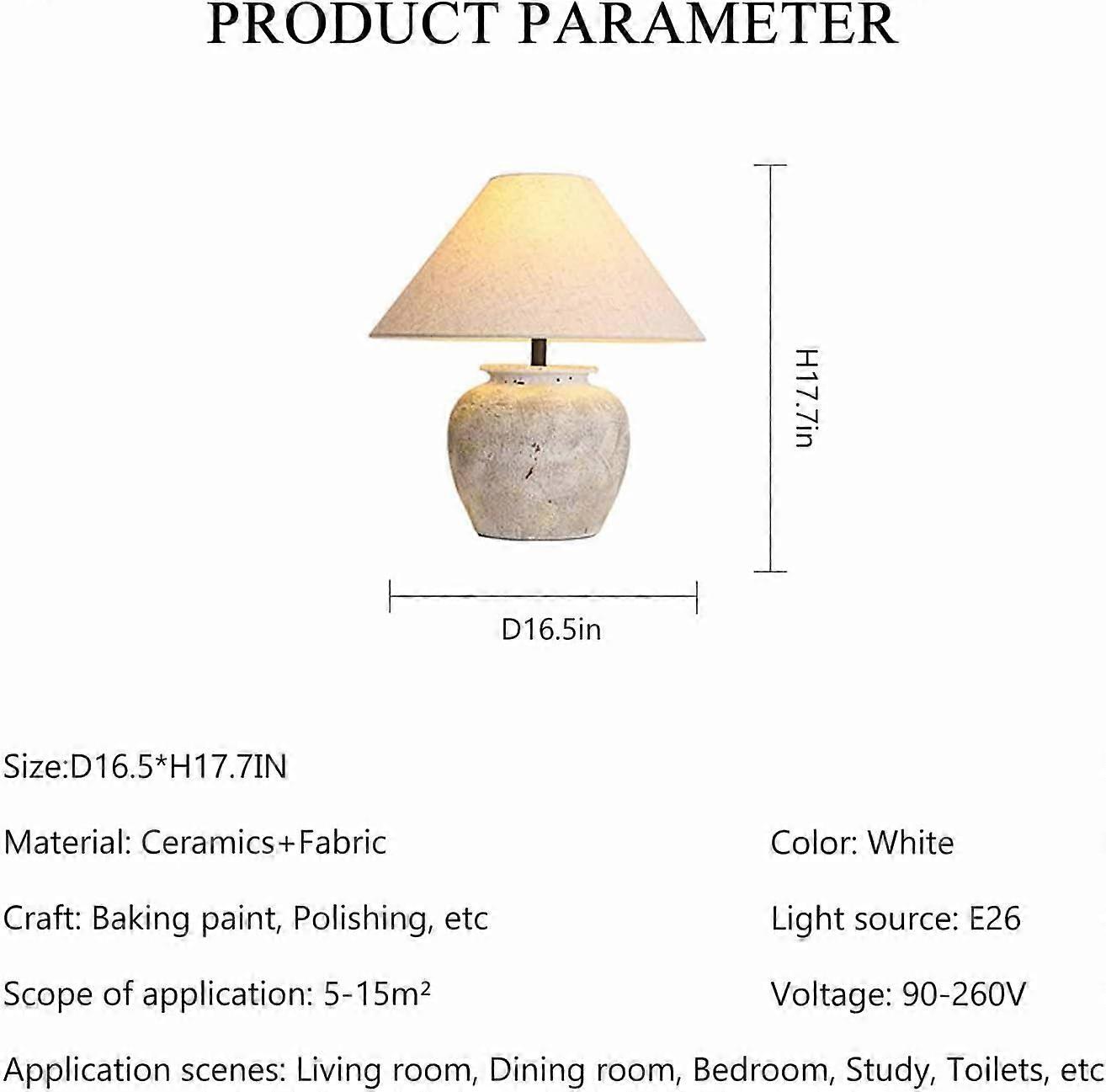 Rustic Farmhouse Ceramic Table Lamp with Fabric Shade, Handmade Bedside Light for Living Room ...