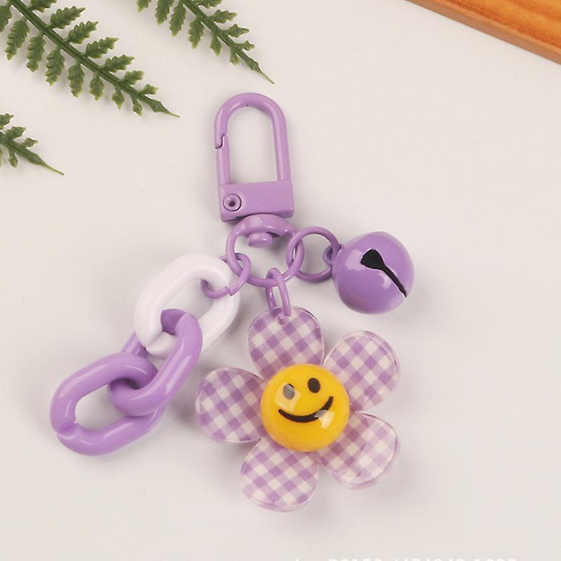 Smiley Face Flower Sunflower Color Lattice Keychain Bell Backpack Key ...