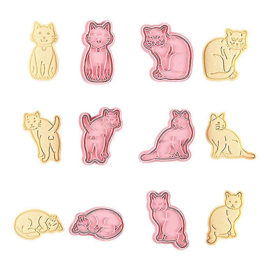 6 Pcs Cute Cat Cookie Cutters Fondant Cutters Plunger Cookie Stamps ...