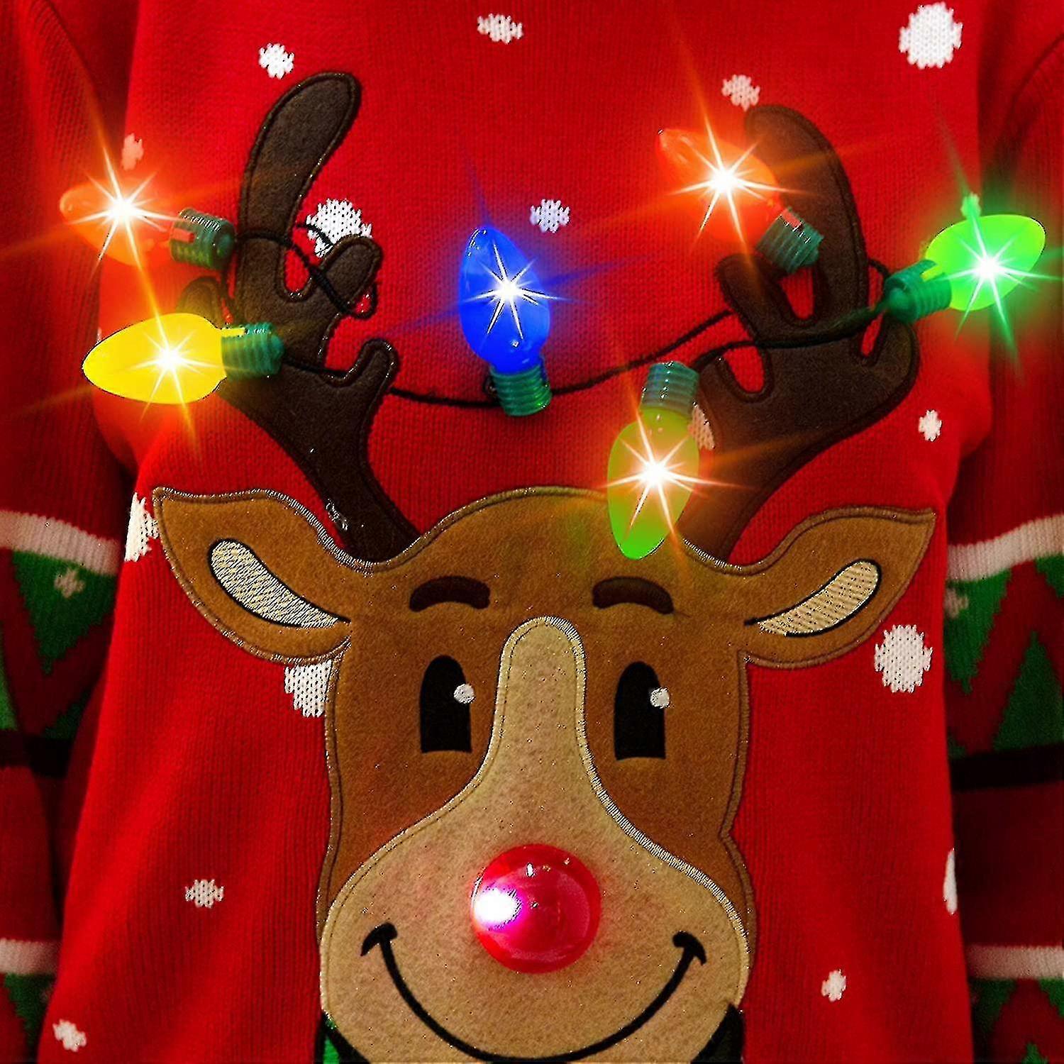 Womens Led Light Up Reindeer Ugly Christmas Sweater Built-in Light ...