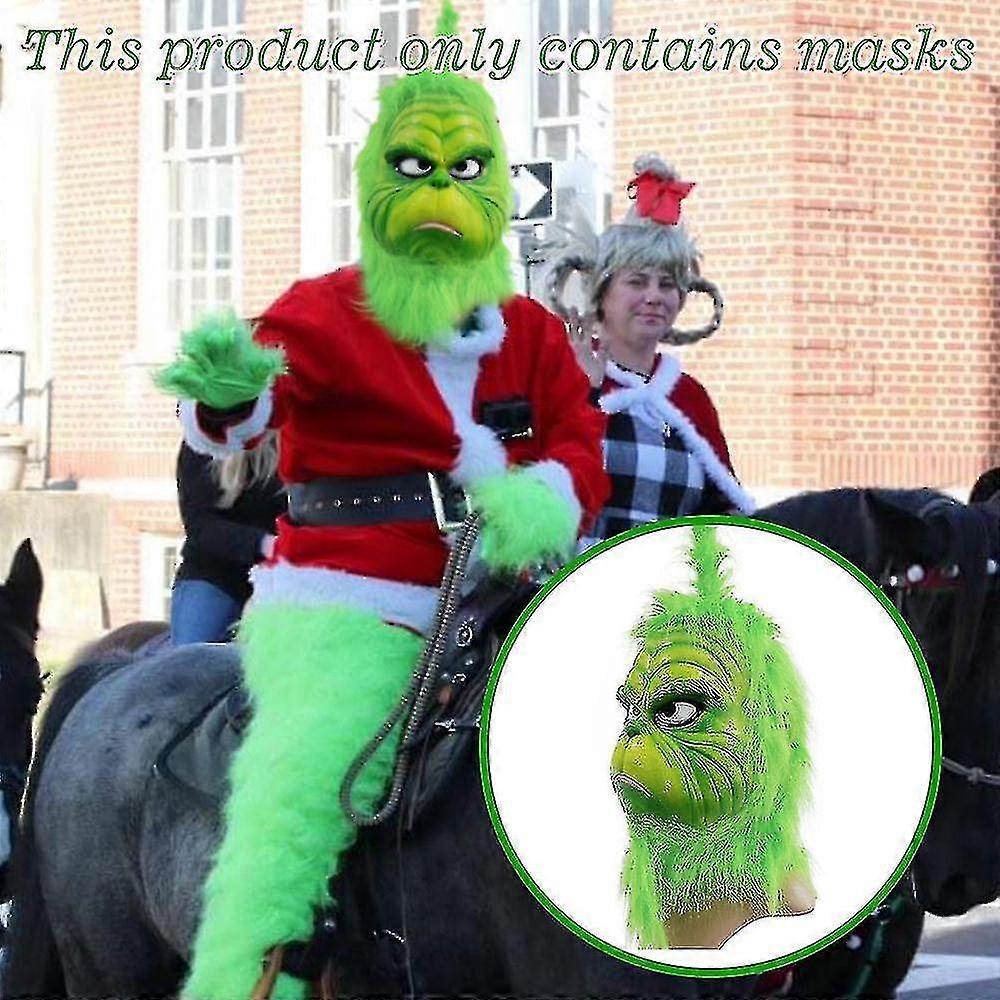 Christmas The Grinch Full Head Latex Mask Xmas Hat Monster Adult Gloves ...