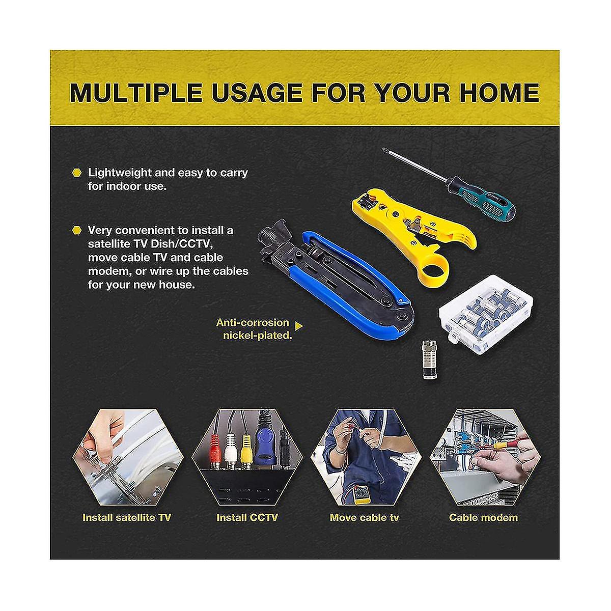 Coax Compression Tool Kit Coax Crimper And Rg6 Crimping Tool With 20 ...