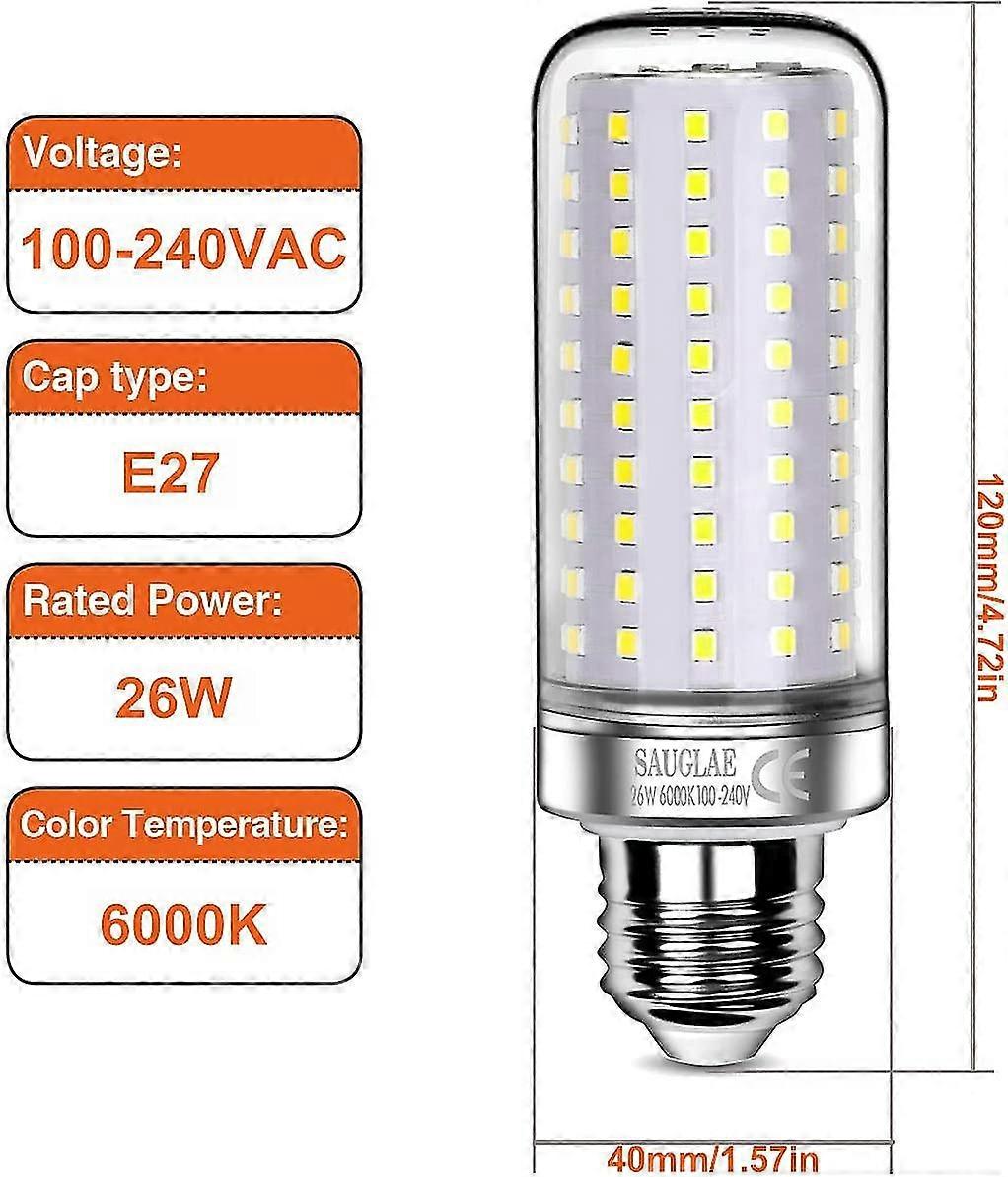 3pc 26w Led Light Bulbs,200w,6000k Cool White,e27 Screw Light Bulbs ...