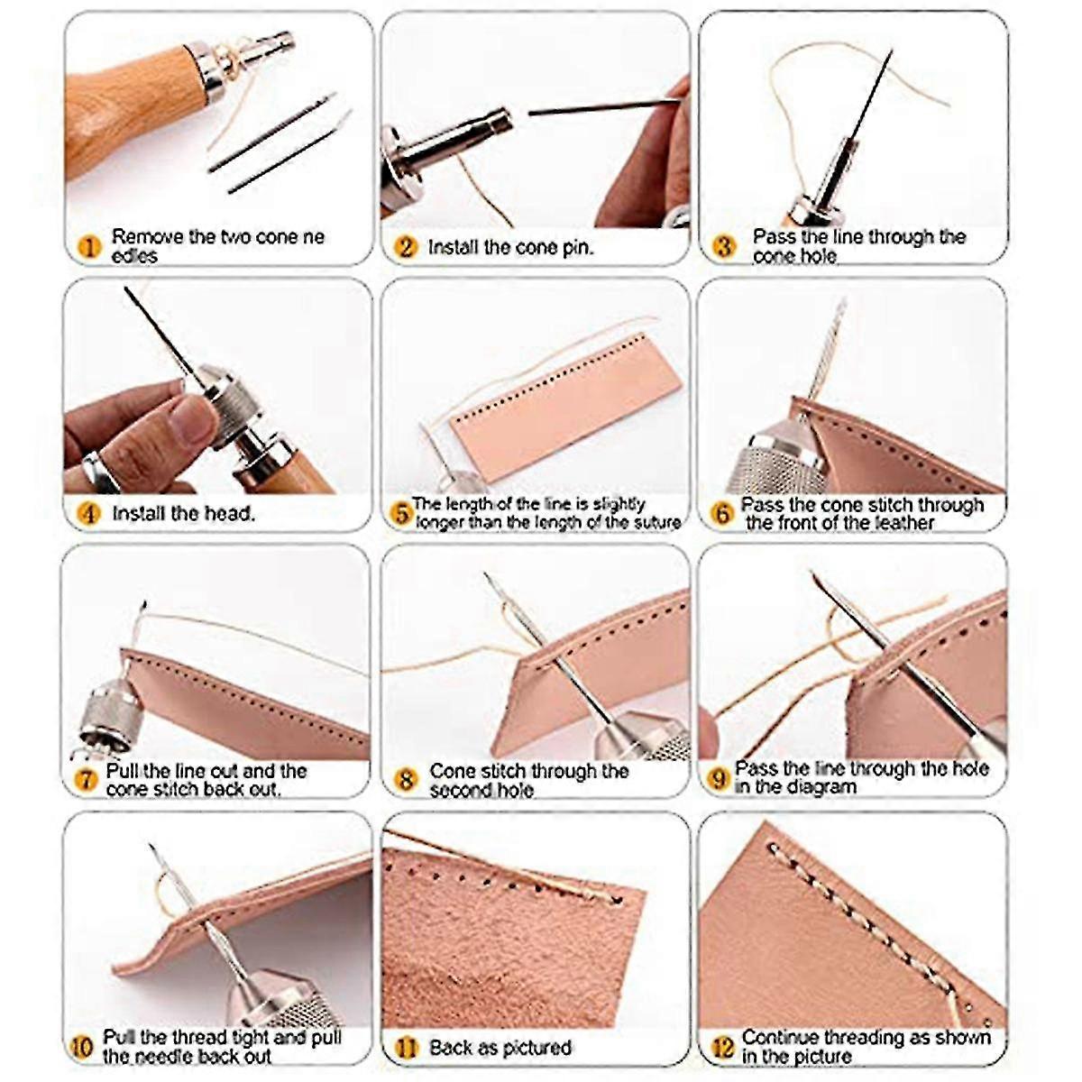 Leather Sewing Awl Kit Craft Tools Hand Sewing Machine Lock Stitcher ...
