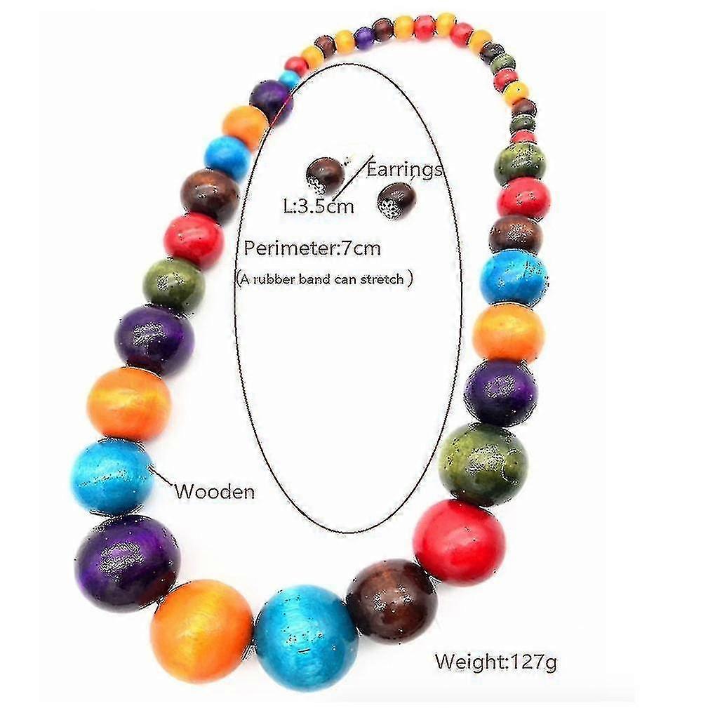 Women Necklace Set Ethnic Colorful Wooden Bead Chain Women Necklace For ...