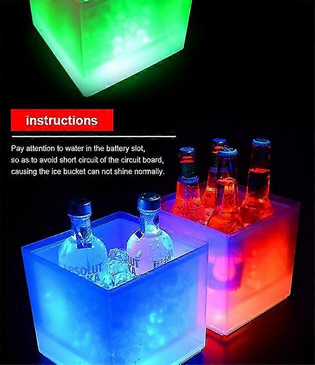 Led Ice Bucket 3.5l Colorful Cooler Bucket Double Layer Square Ice Tray Bar Nightclub Light Up ...