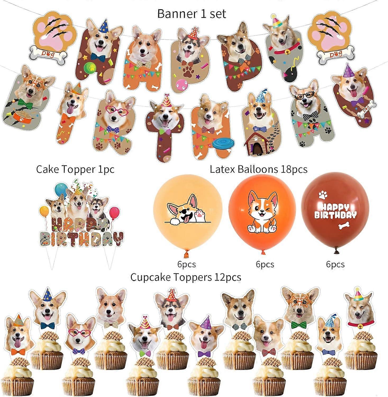 Kawaii Corgi Theme Birthday Party Supplies Including Banner Balloons ...