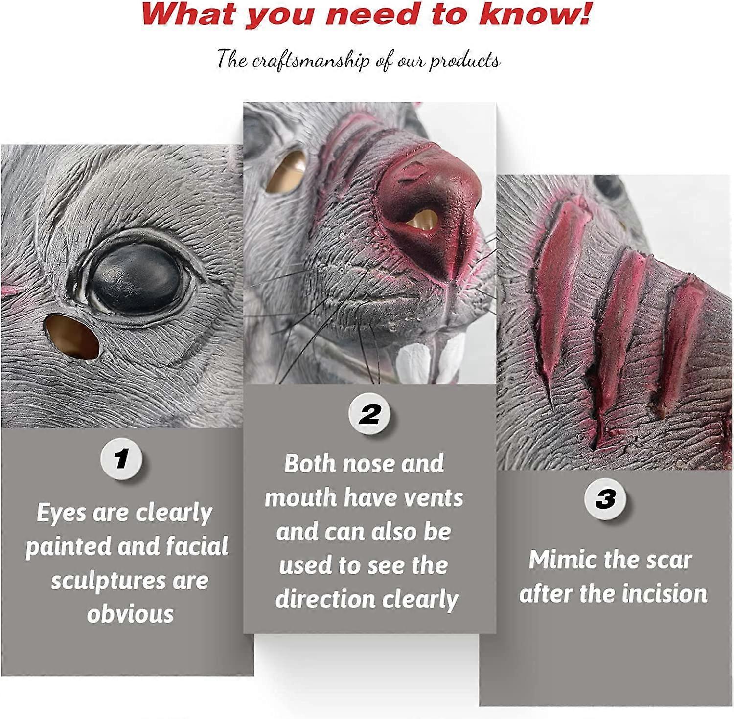 Three Dogs Party Mouse Head Mask Animal Scar Rat Mask Halloween Cosplay ...