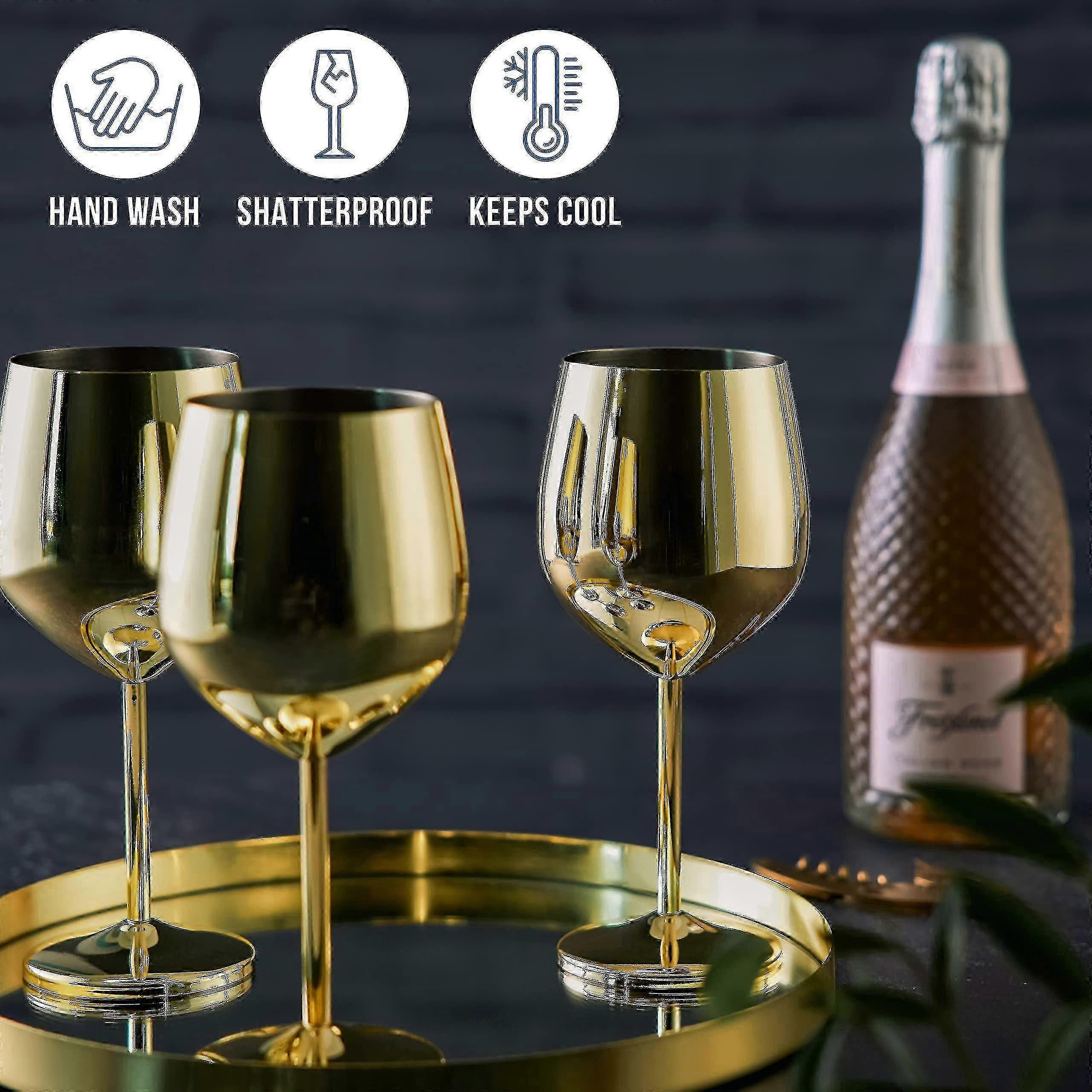 Stainless Steel Wine Glasses - Gold - Robust & Unbreakable - Gift Set ...