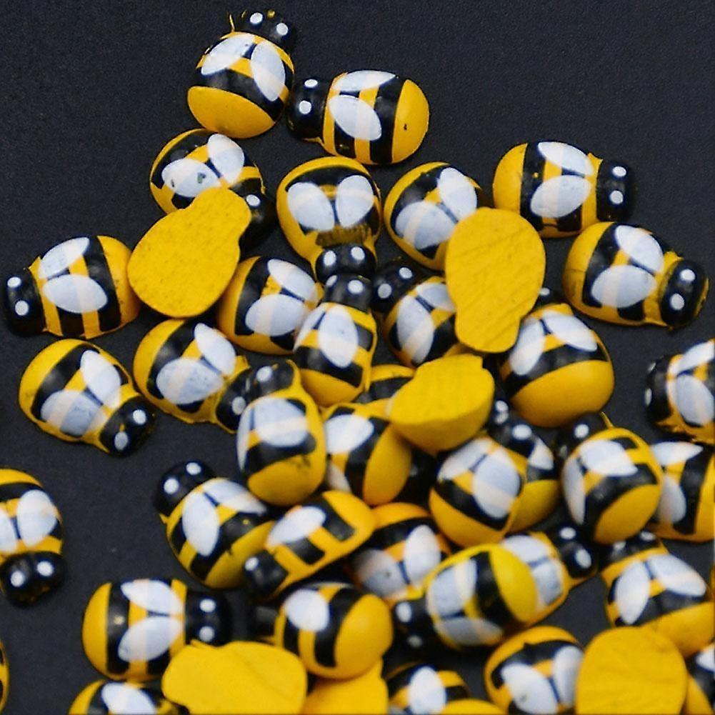 Self Adhesive Wooden Bumblebee Stickers 100Pcs Yellow Mini Bee Crafts ...