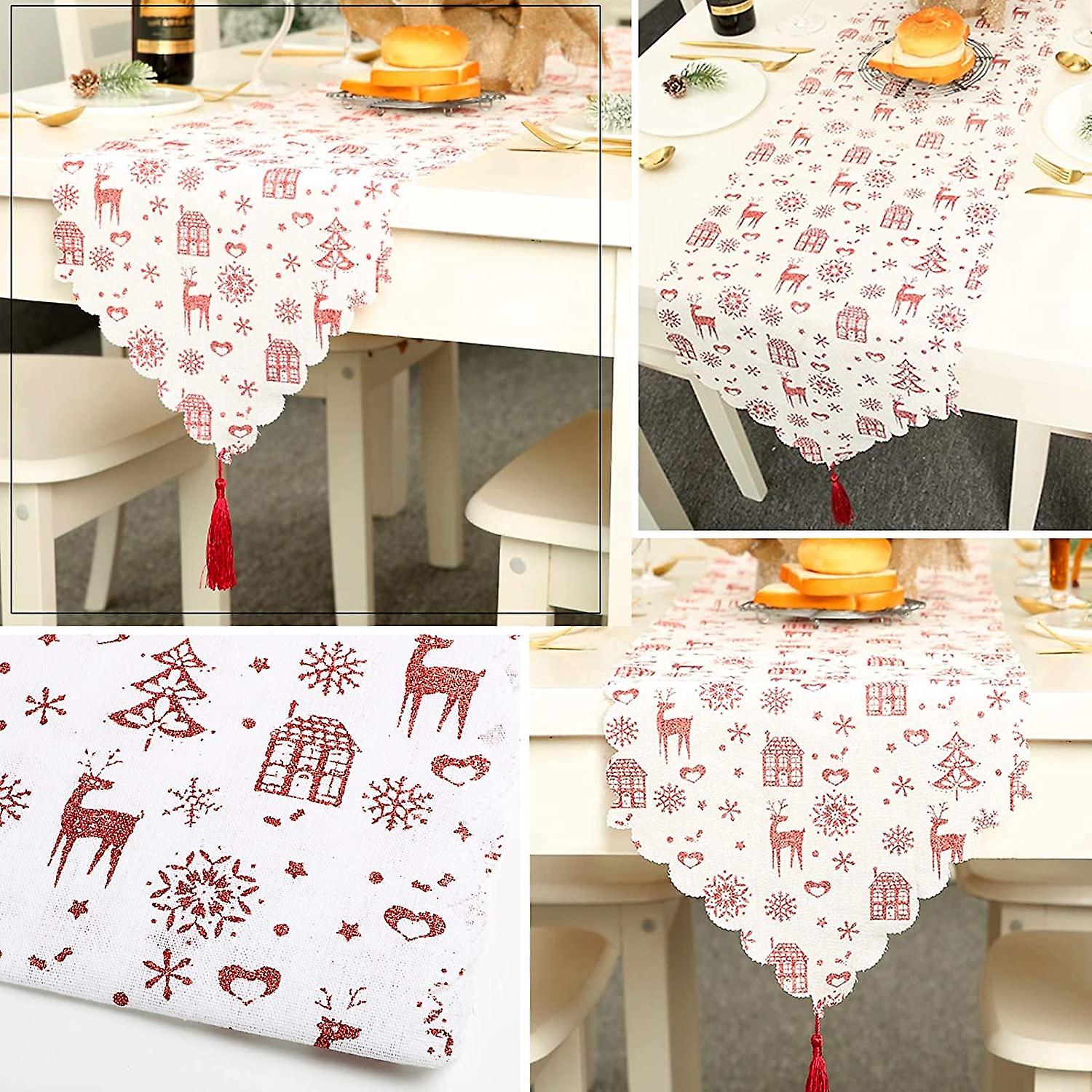 Christmas Table Runners White Christmas Table Lines With Flowers ...