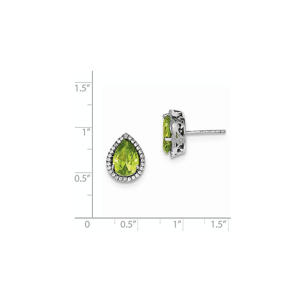925 Sterling Silver Polished Simulated Peridot and Cubic Zirconia Post ...