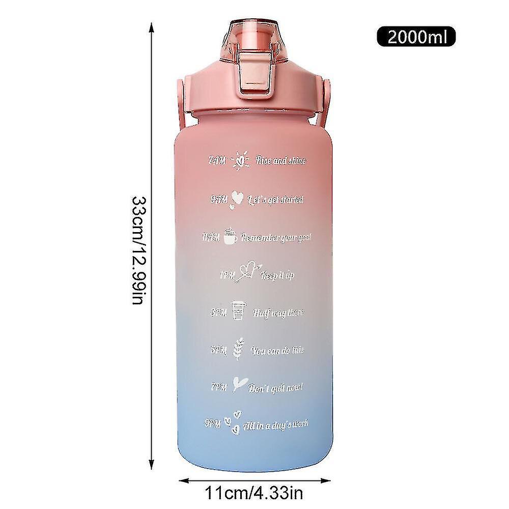 Large 2l Sports Water Bottle Time Marker With Straw Gym Travel Drinking ...