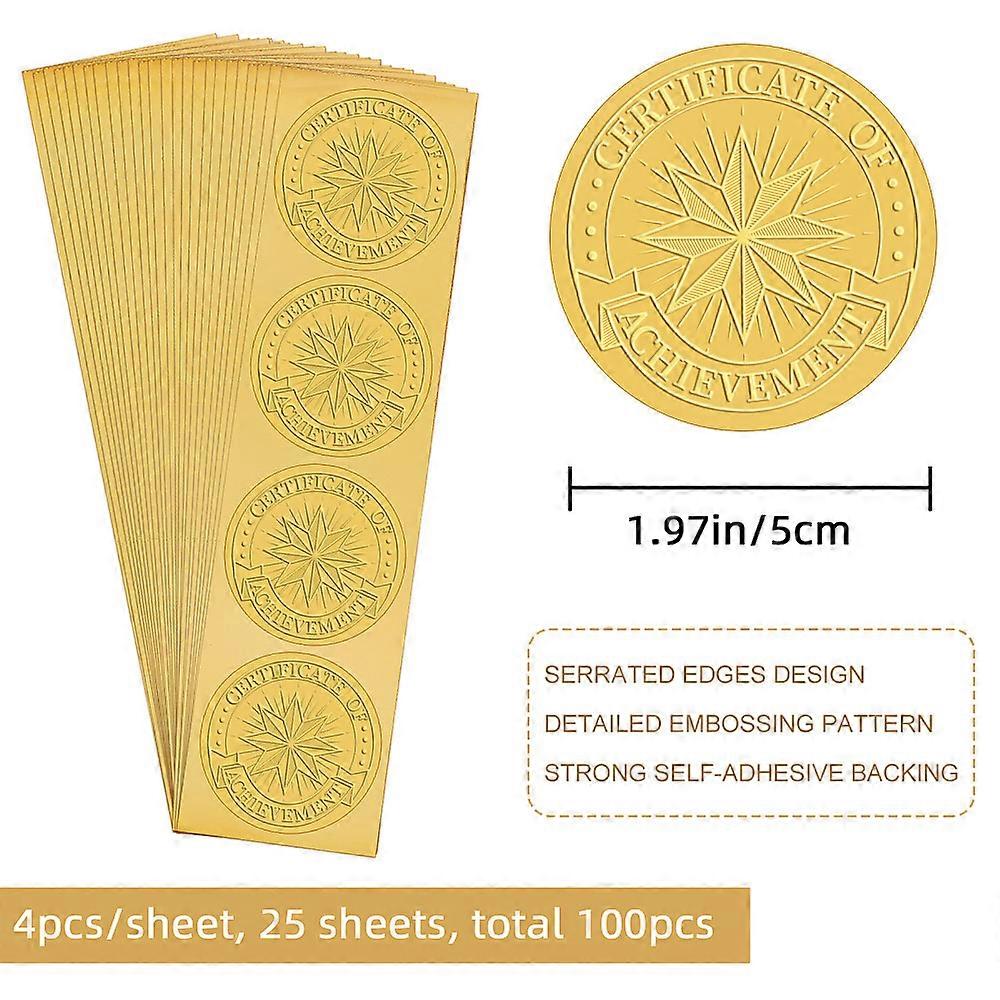 2 Inch Gold Embossed Envelope Seals Stickers Certificate of Achievement ...