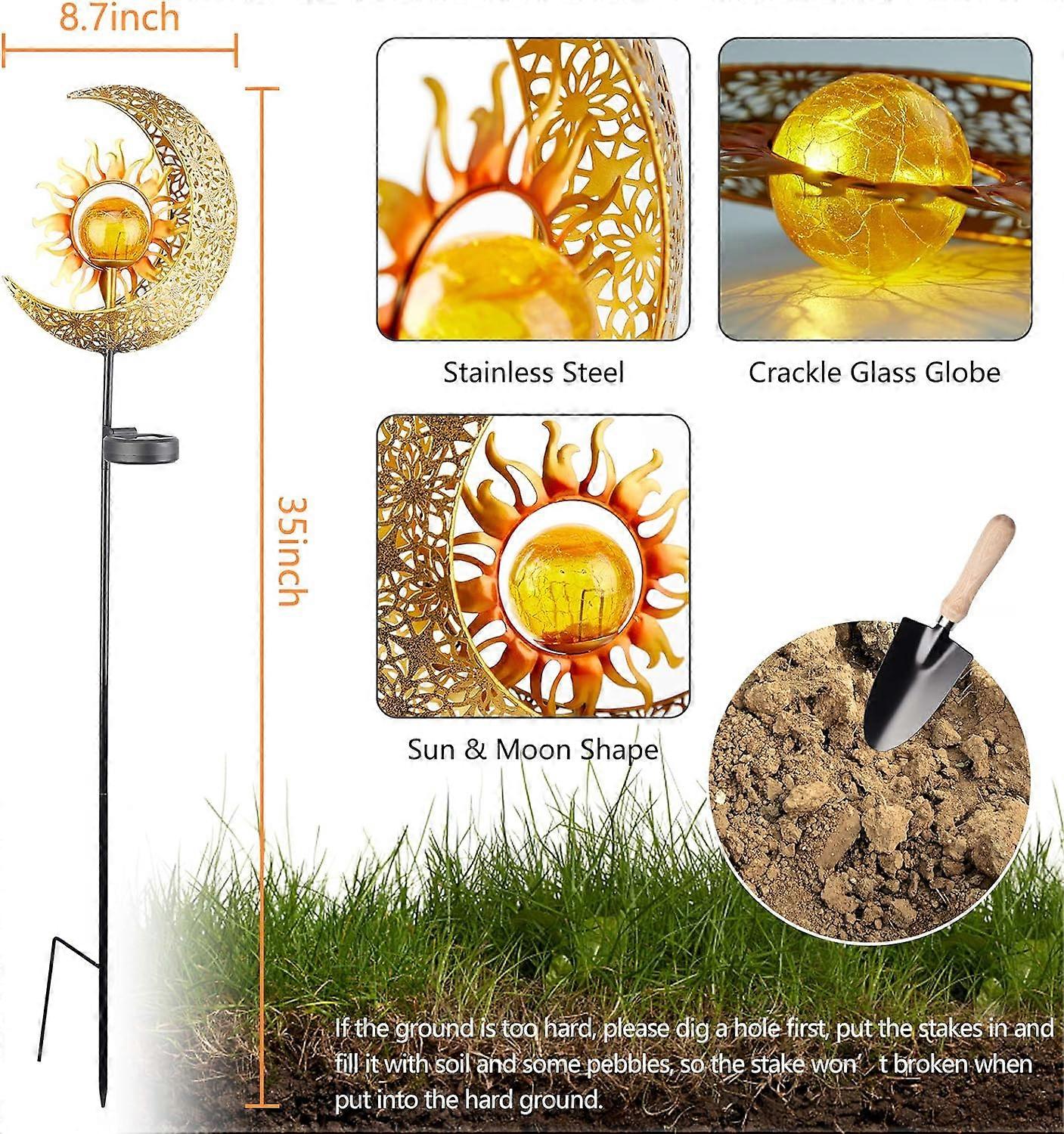Garden Solar Lights Outdoor Decorative, Sun & Moon Crackle Glass Globe ...