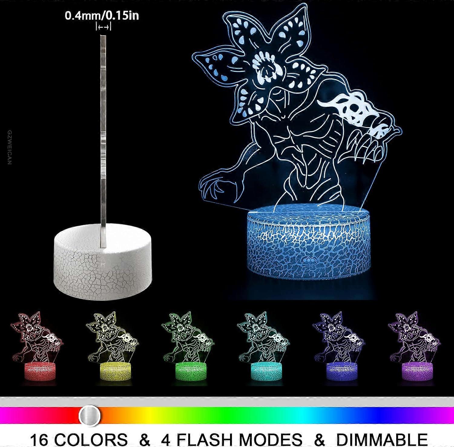 3D Night Lights Demogorgon Monster 16 Colors Dimmable LED Illusion Desk ...