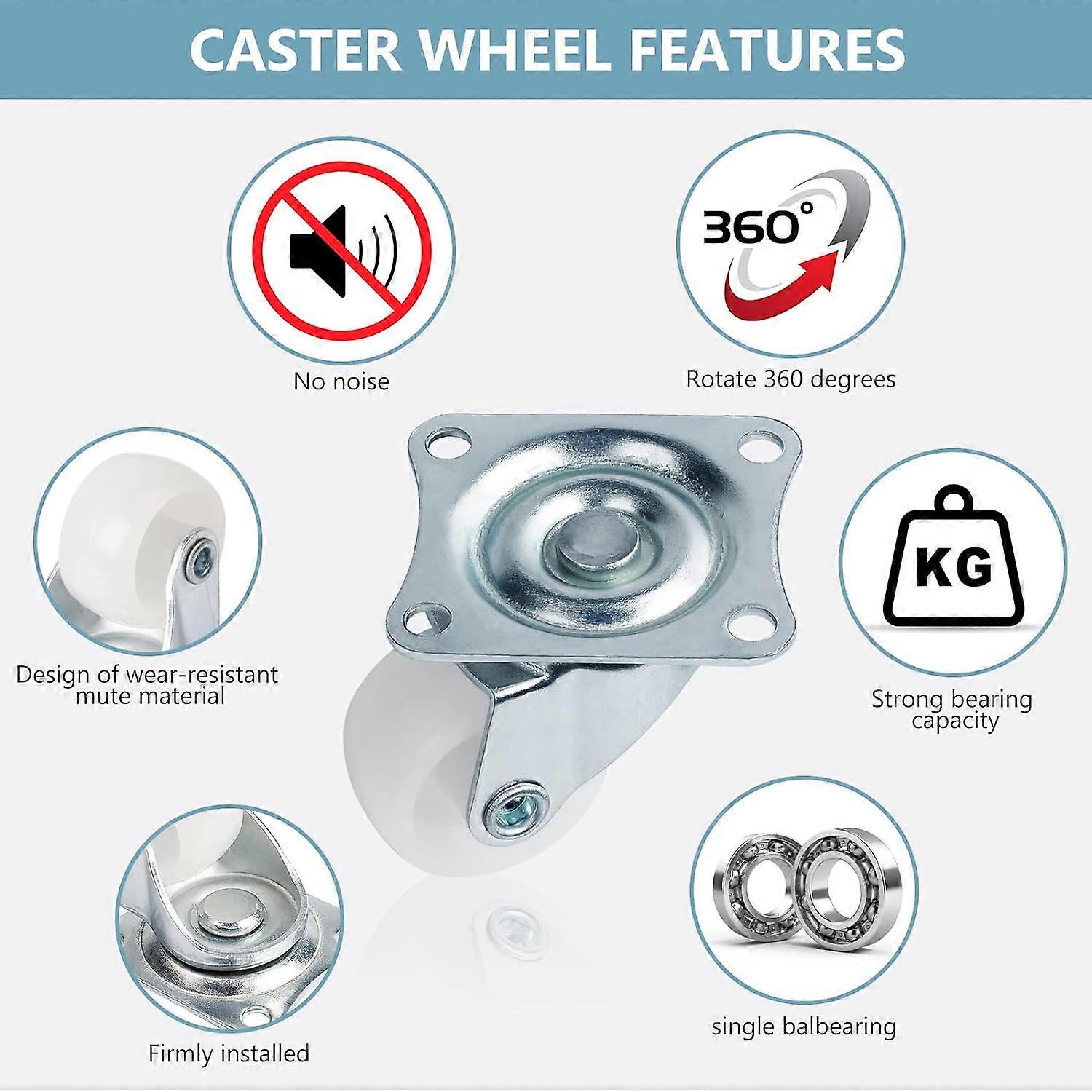4 pcs 1" Plastic Wheel Rectangle Top Plate Fixed Swivel Caster Set ...