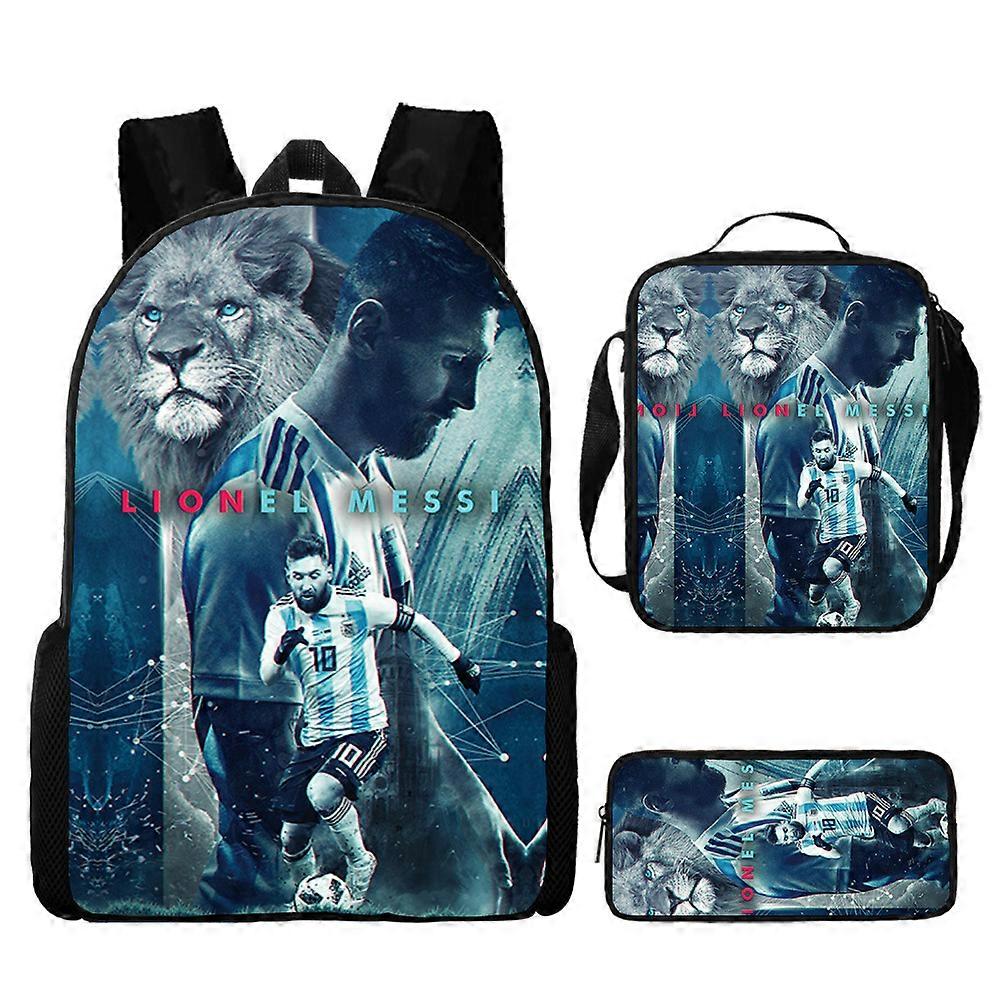 Football star Messi printed backpack three-piece set children's ...