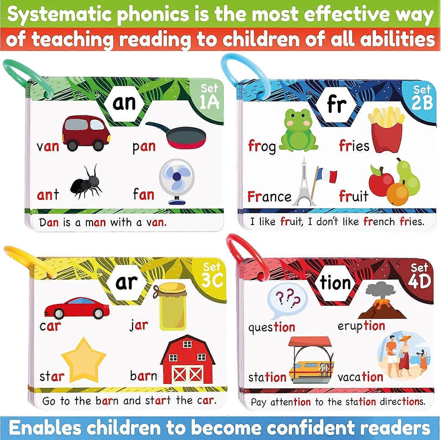 Phonics Flash Cards - Learn to Read in 20 Stages - Digraphs CVC Blends ...