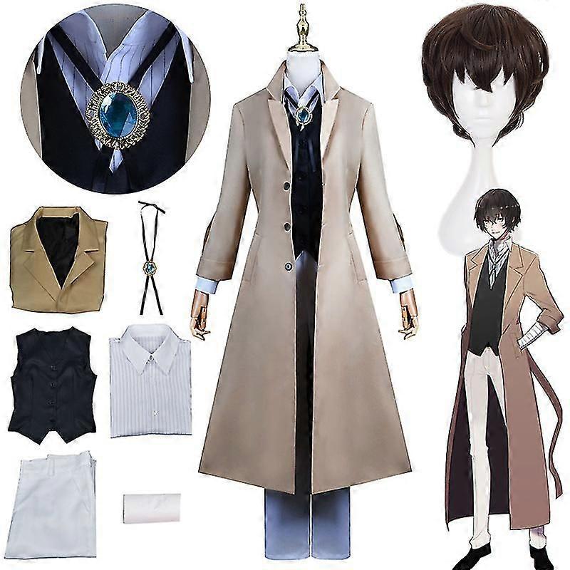 Bungo Stray Dogs Dazai Osamu Cosplay Costume Wig Uniform Long Jacket ...
