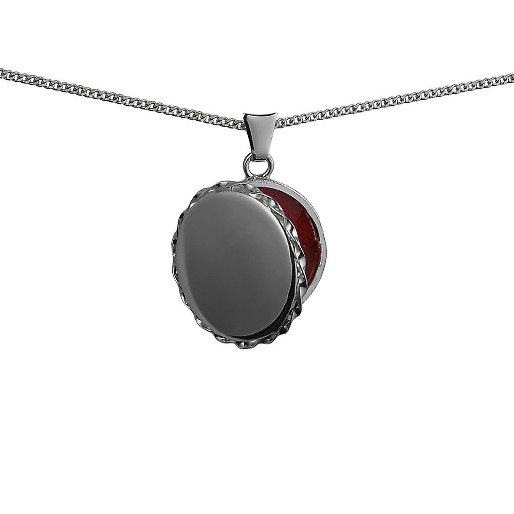 Silver 22mm plain twisted wire edge flat round Locket with a curb Chain ...