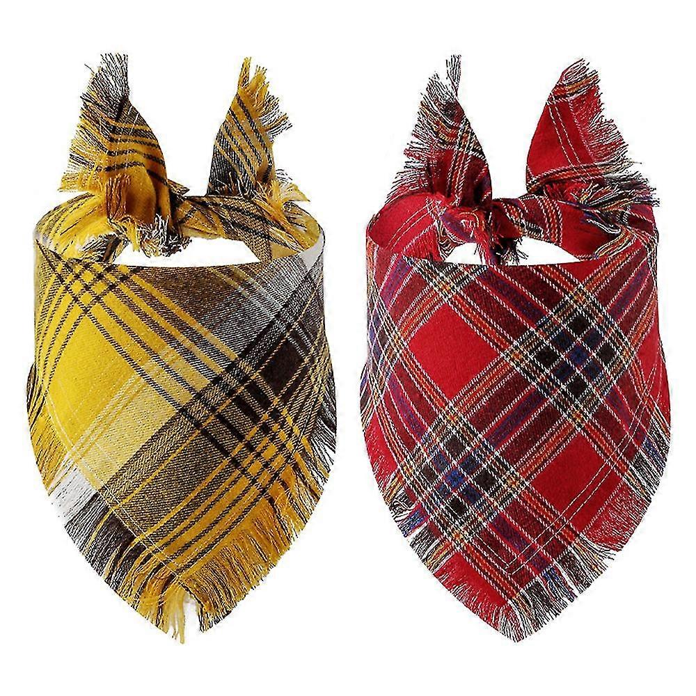 Plaid Dog Bandanas, 2 Pcs Reversible Triangle Dog Scarf With Tassels ...