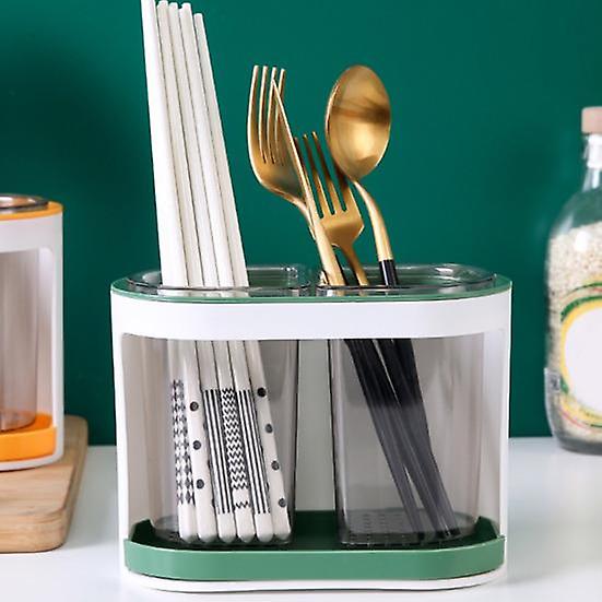 Utensil Holder Cutlery Drainer Two-compartments Transparent Wall ...
