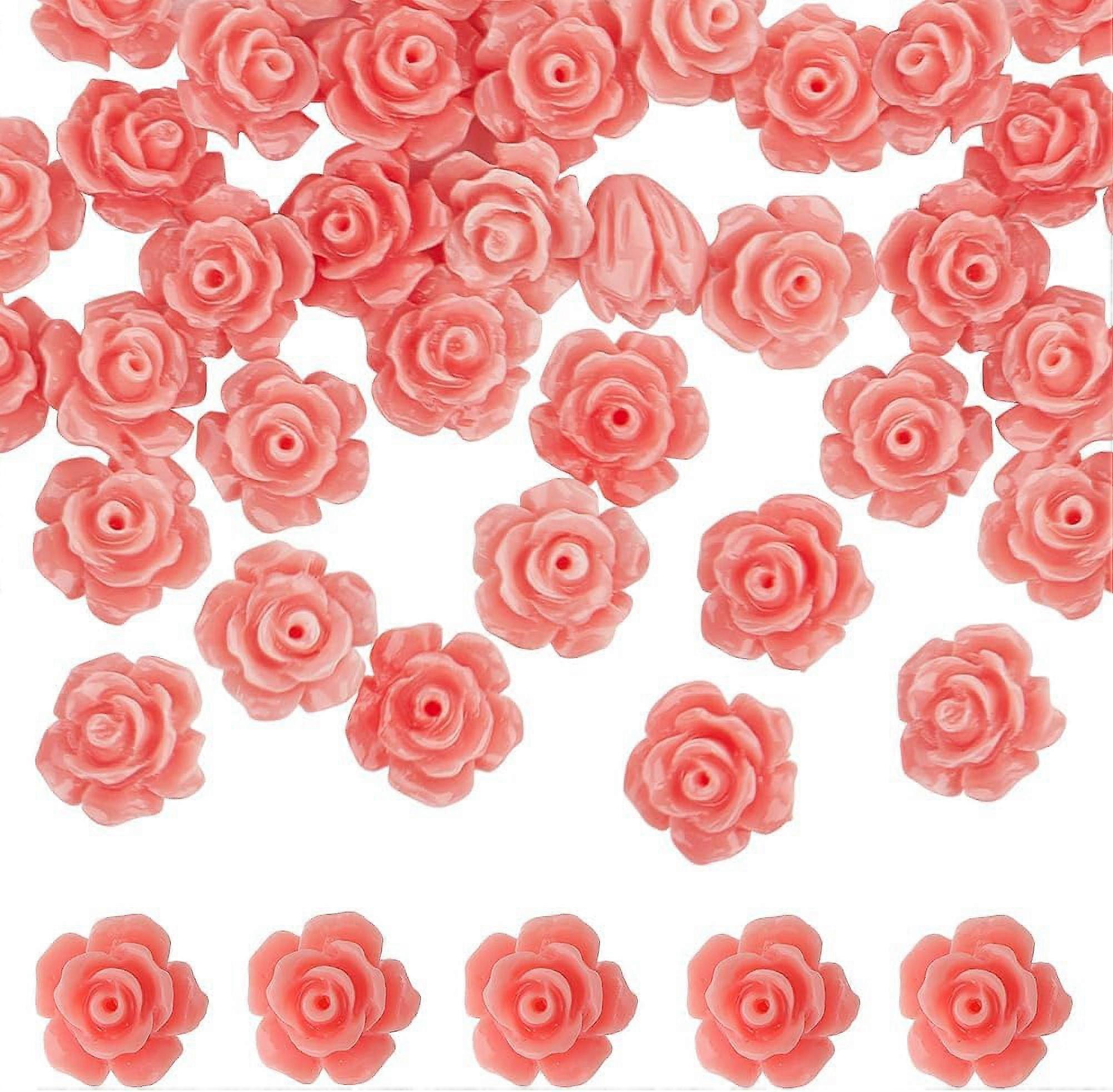 1 Box 50PCS 10mm Pink Rose Flower Beads Carved Rose Beads Synthetic ...