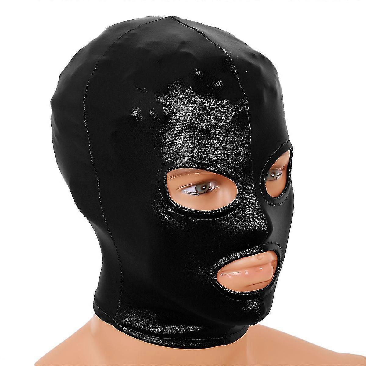 Mens Women Latex Hood Mask Cosplay Outfit Shiny Metallic Open Eyes And ...