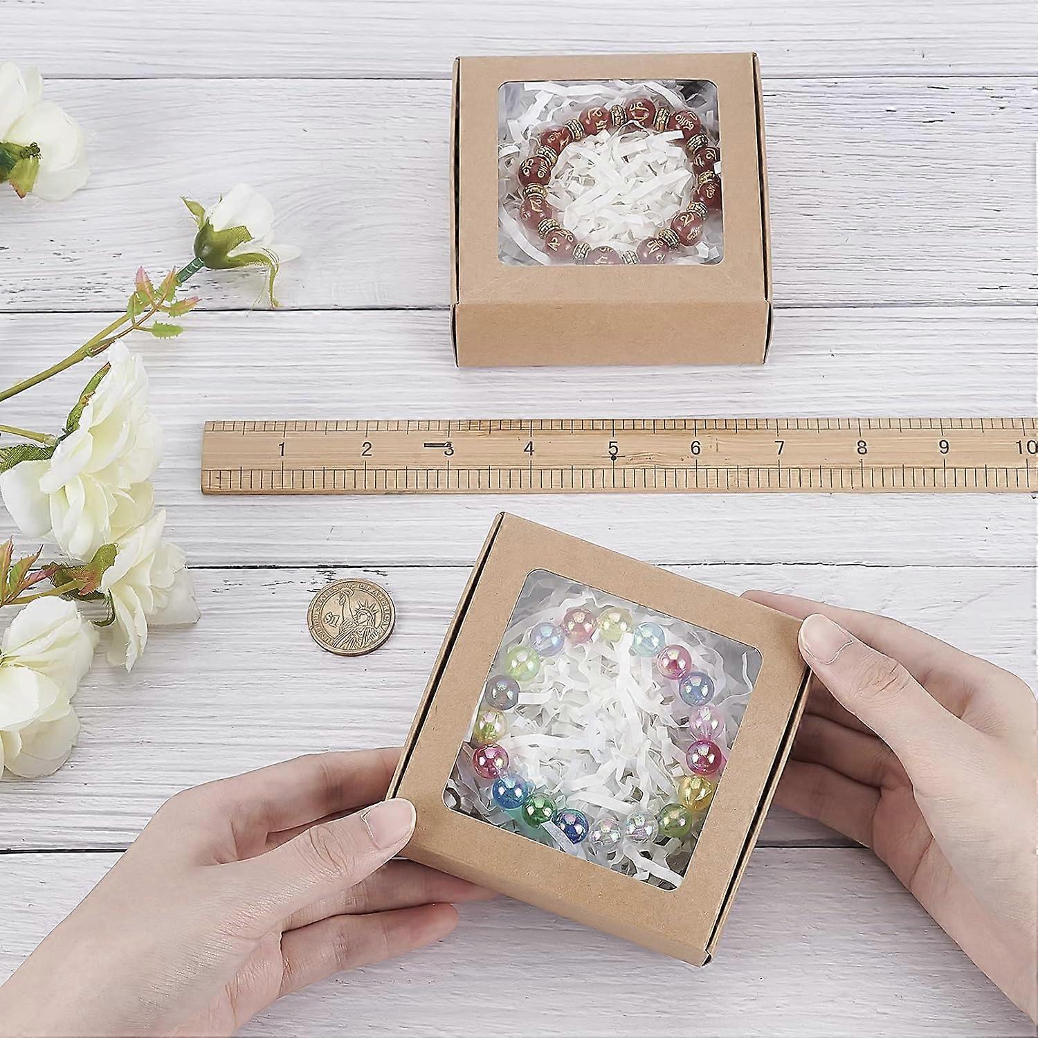 20Packs 3.7x3.7x1.4inch Square Brown Kraft Paper Boxes with Clear ...