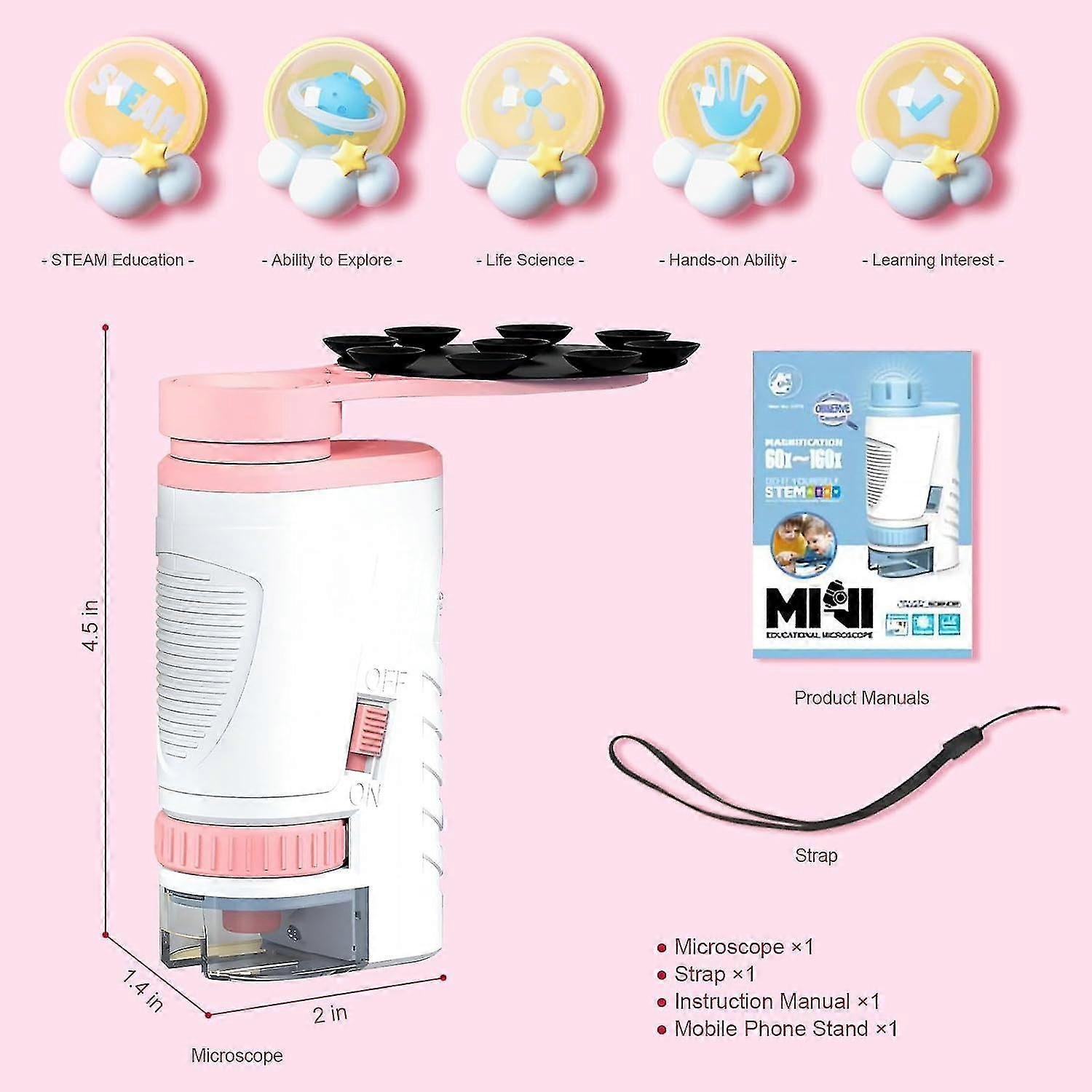 Mini Lab Microscope for Kids, Portable LED Lighted Microscopes Digital Pocket Microscope for ...