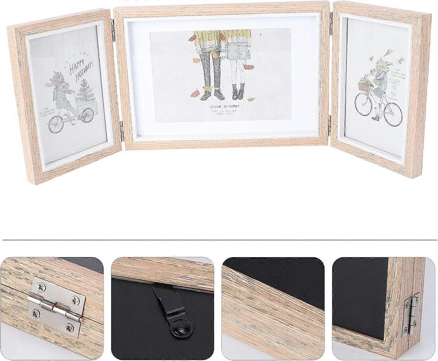 Triple Photo Frame Multiple Photos 6x4 and 7x5 Wooden Folding Photo ...