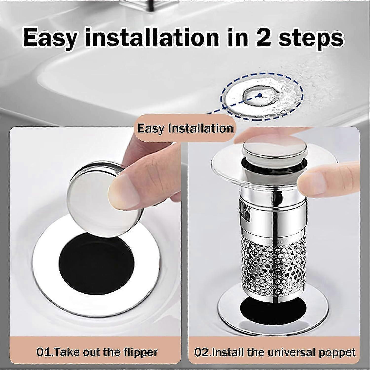 Sink Plug for 33-40mm drain, universal sink drain fitting pop-up ...