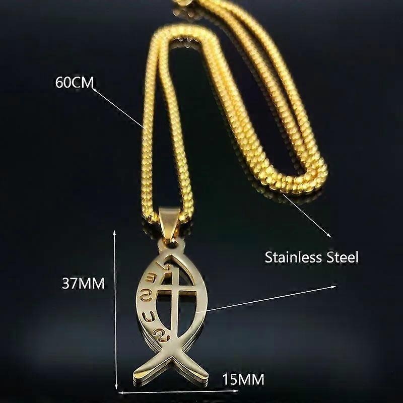 Ichthys Jesus Fish Cross Christ God Pendant Necklace for Women Men ...