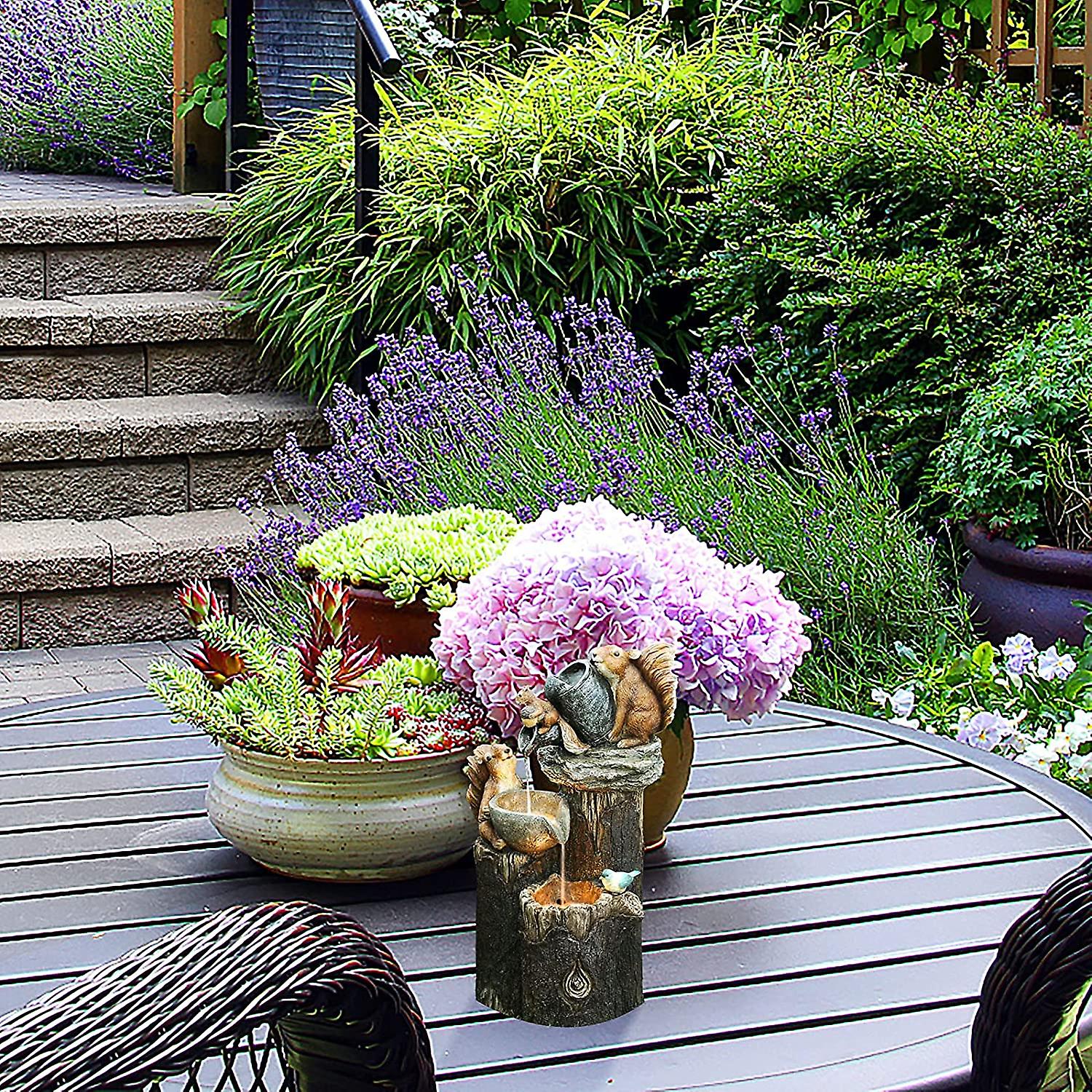 Solegern stablet vandfald springvand med LED-lys og pumpe, harpiks ...