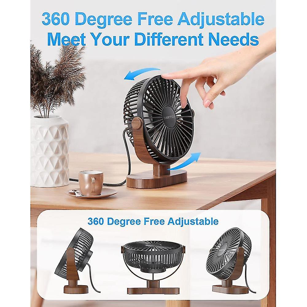 6.4 Inch Wooden Usb Desk Fan, 3 Speeds Quiet Portable Desktop Table Fan ...
