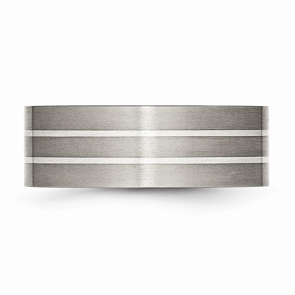 Titanium 925 Sterling Silver Brushed Flat Band Inlay 8mm Satin-Band ...