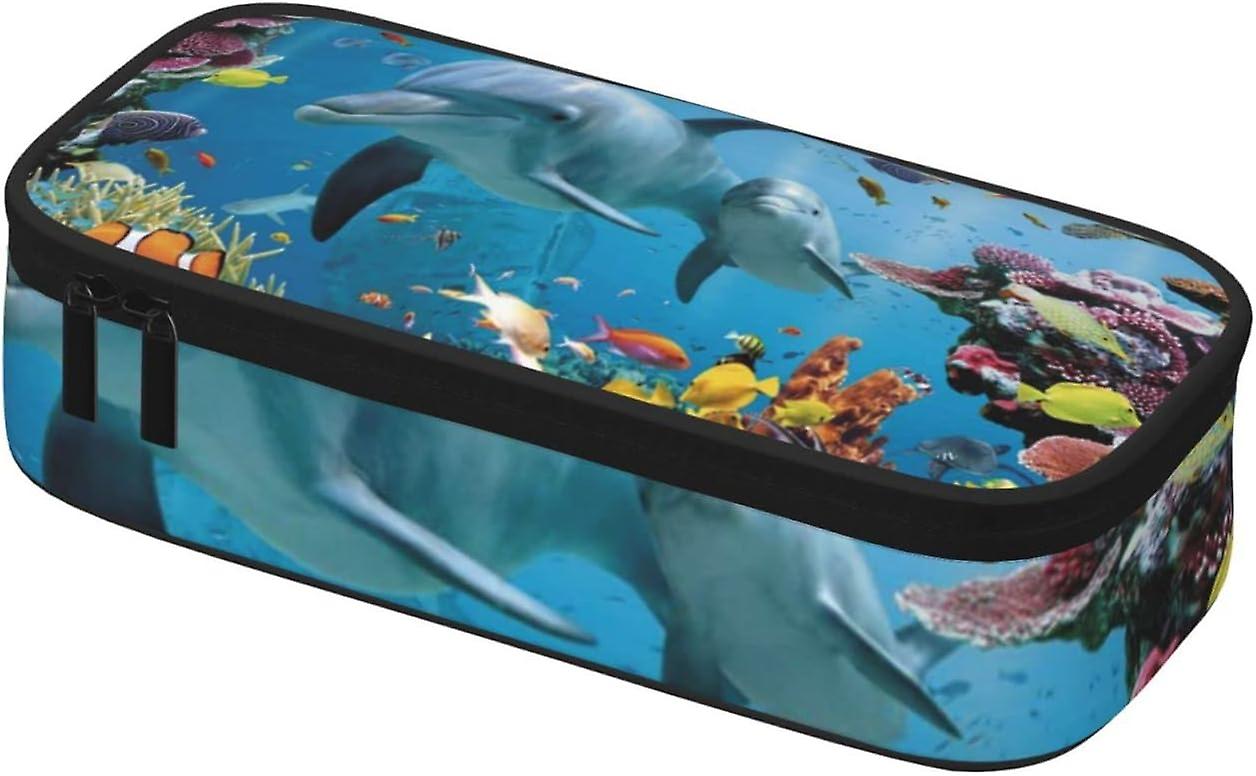 Kids Pencil Case For Girls And Boys Big Capacity Ocean Dolphin Looking ...