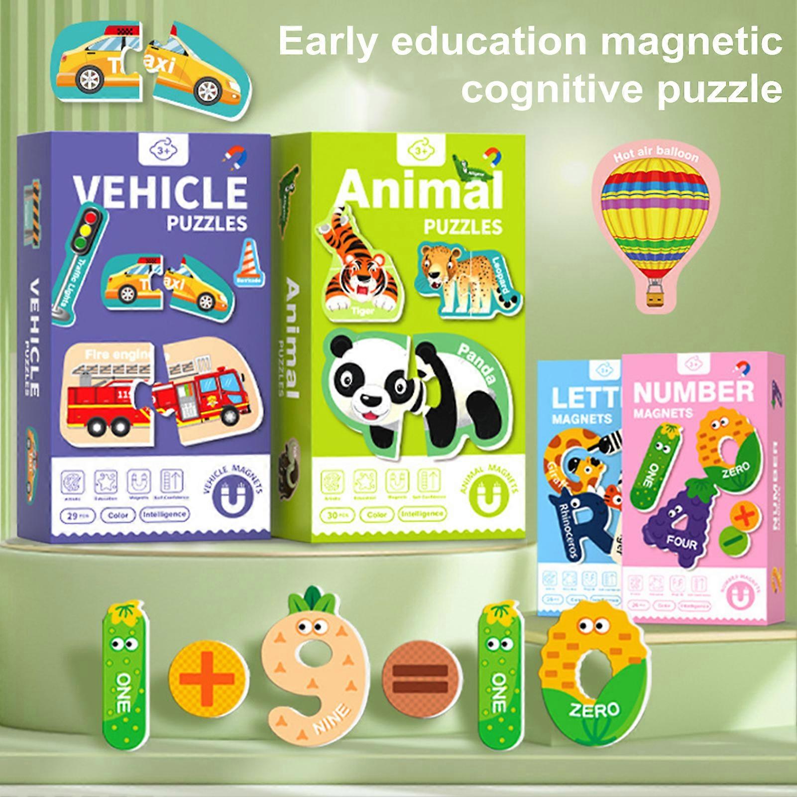 1 Set Kids Magnetic Puzzle Toy Animal Vehicle Number Capital Letter ...