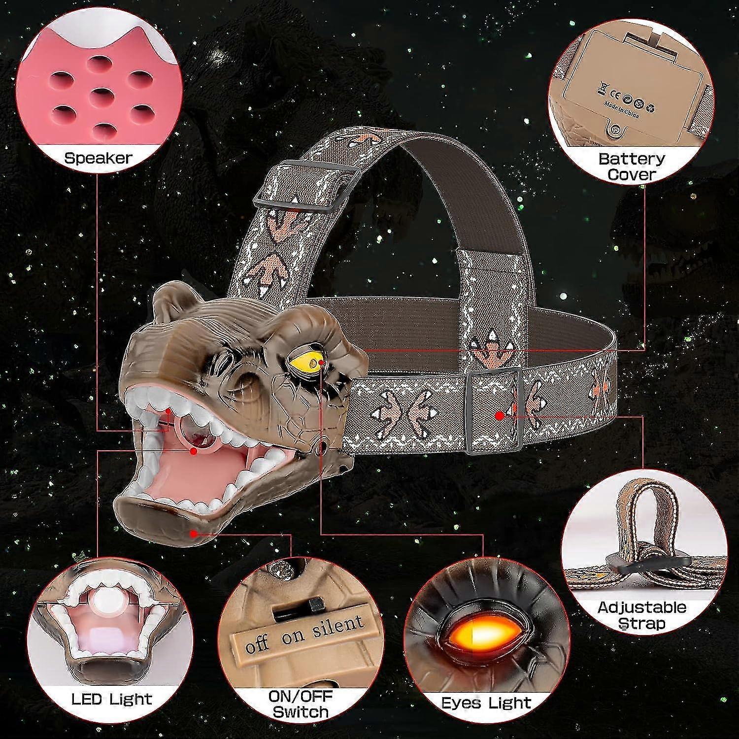 Dinosaur Head Torch For Kids Led Toys T-rex Headlamp Mini Portable ...